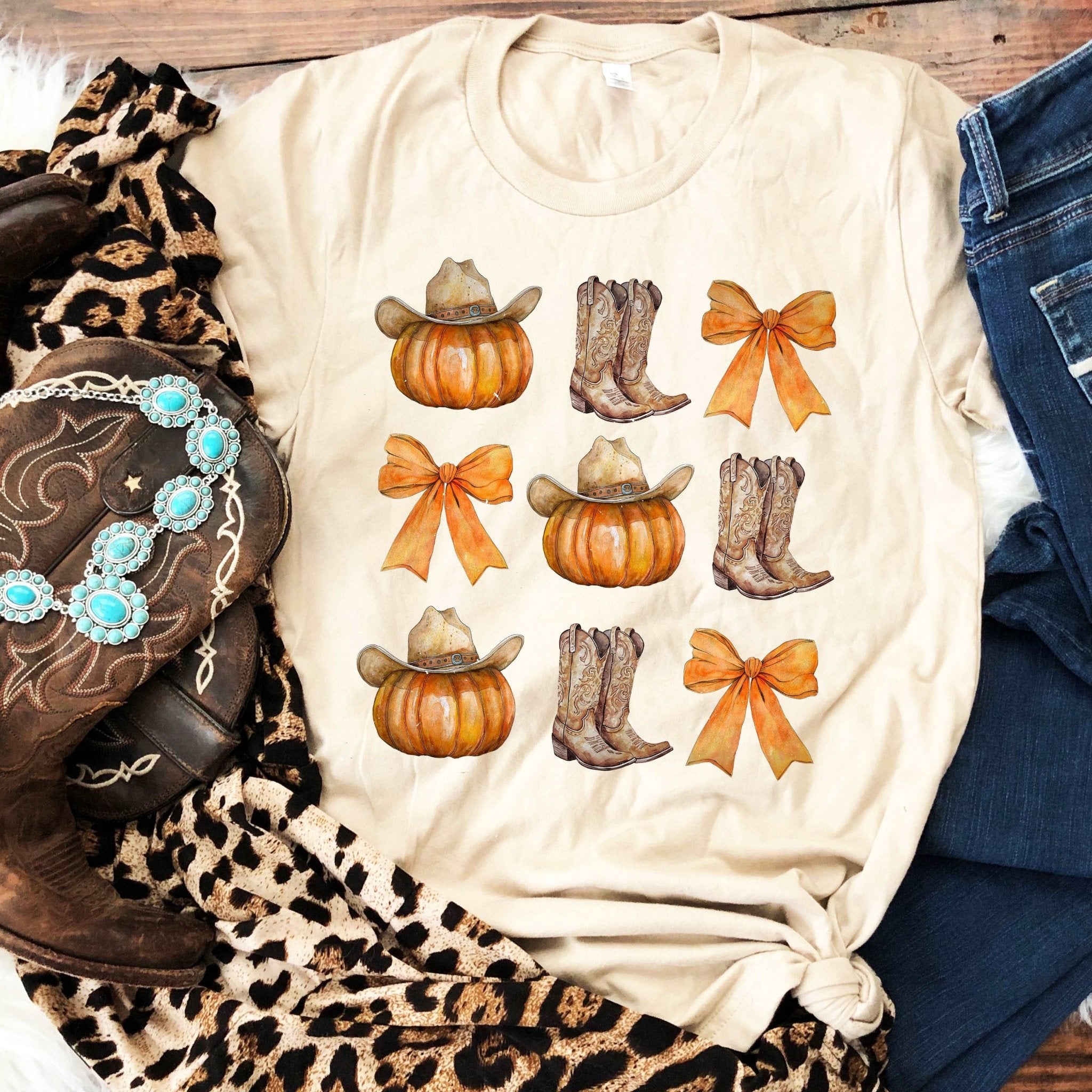 Cowboy Boots, Pumpkins & Bows Shirt - natural – Sunfire Tees