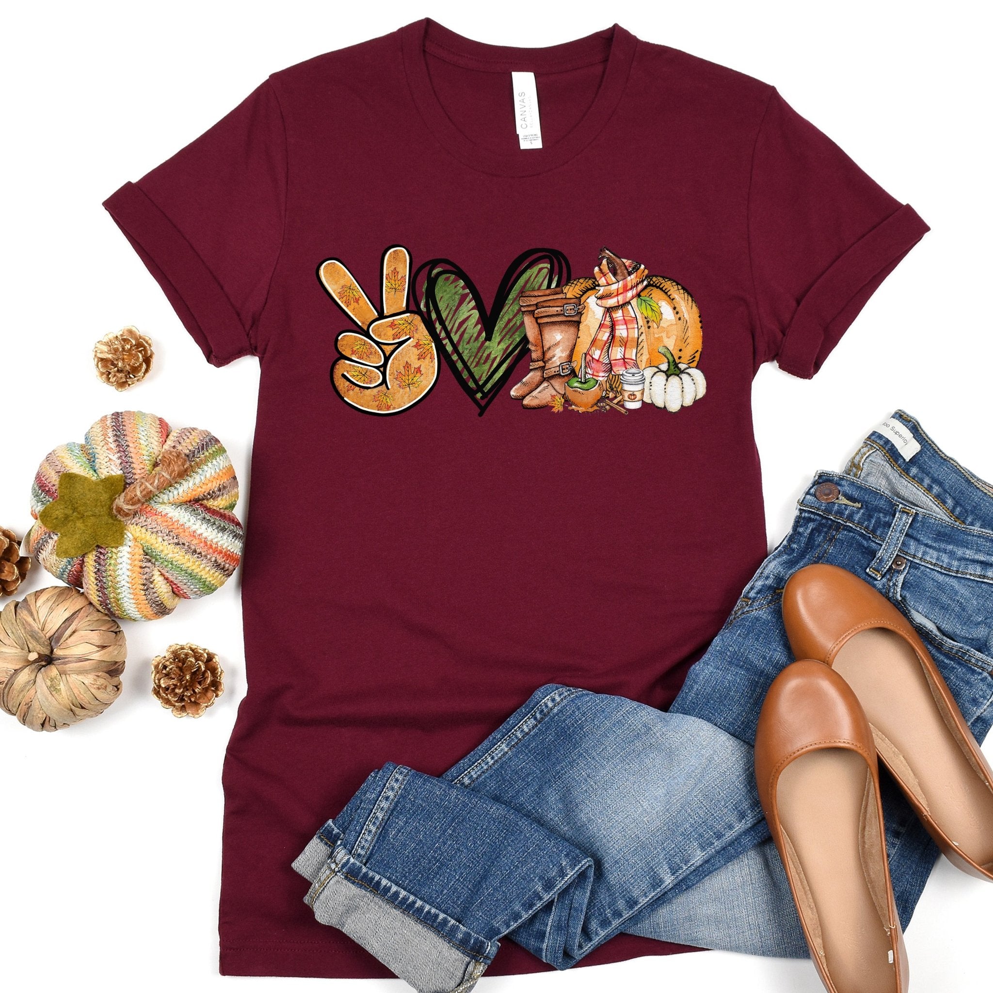Peace Love Fall - maroon – Sunfire Tees